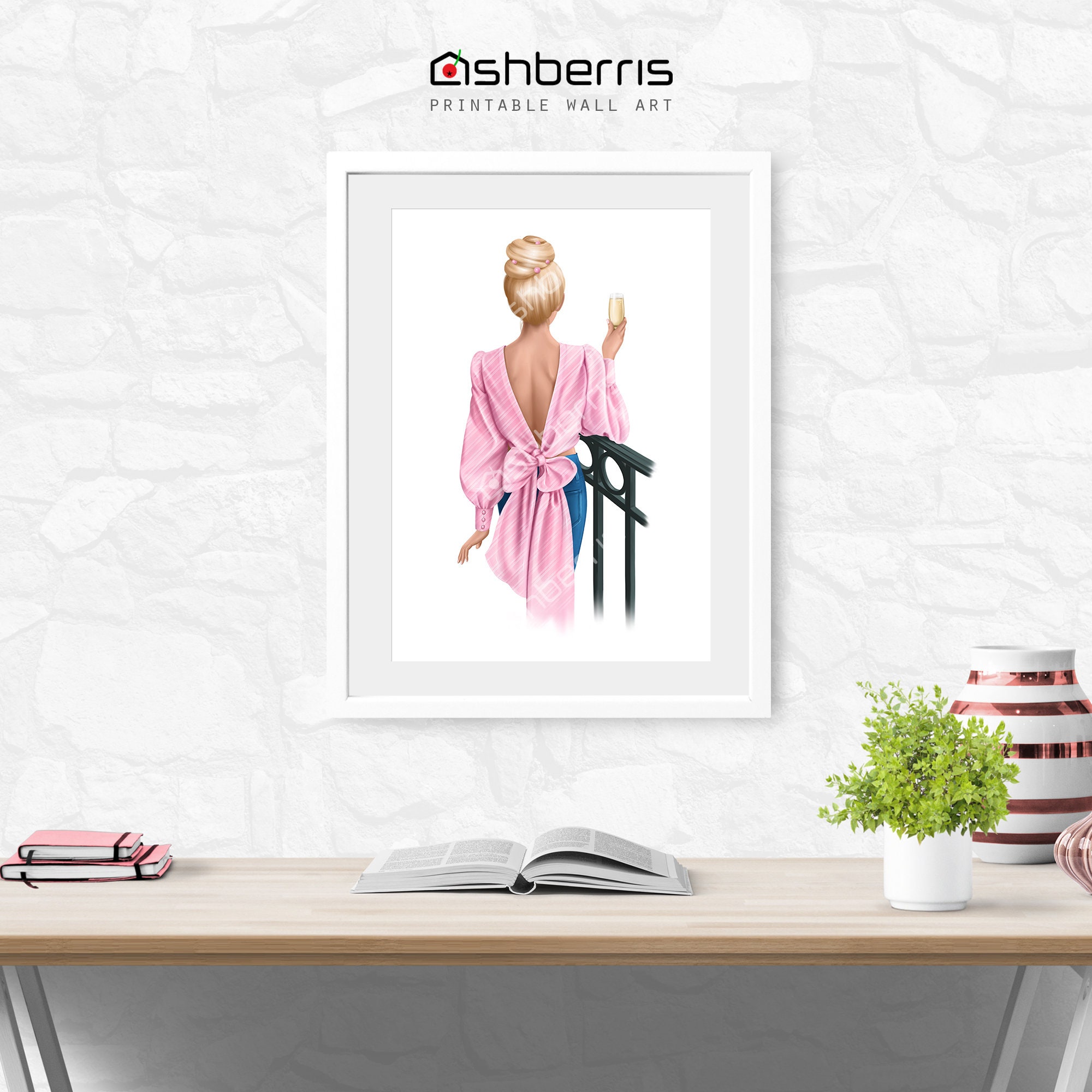 Fashion Girl With Glass Pink Fashion Print Glam Printable Wall - Etsy