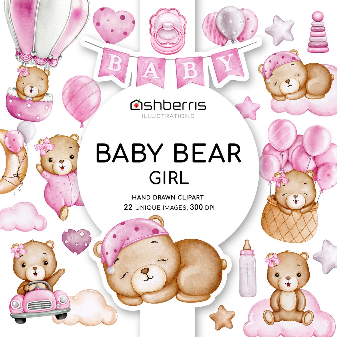 Baby Bear Girl Clipart Watercolor Clipart Elements Baby Girl - Etsy