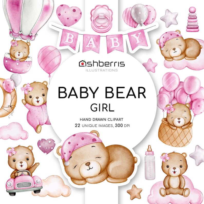 Baby Bear Girl Clipart Watercolor Clipart Elements Baby Girl - Etsy
