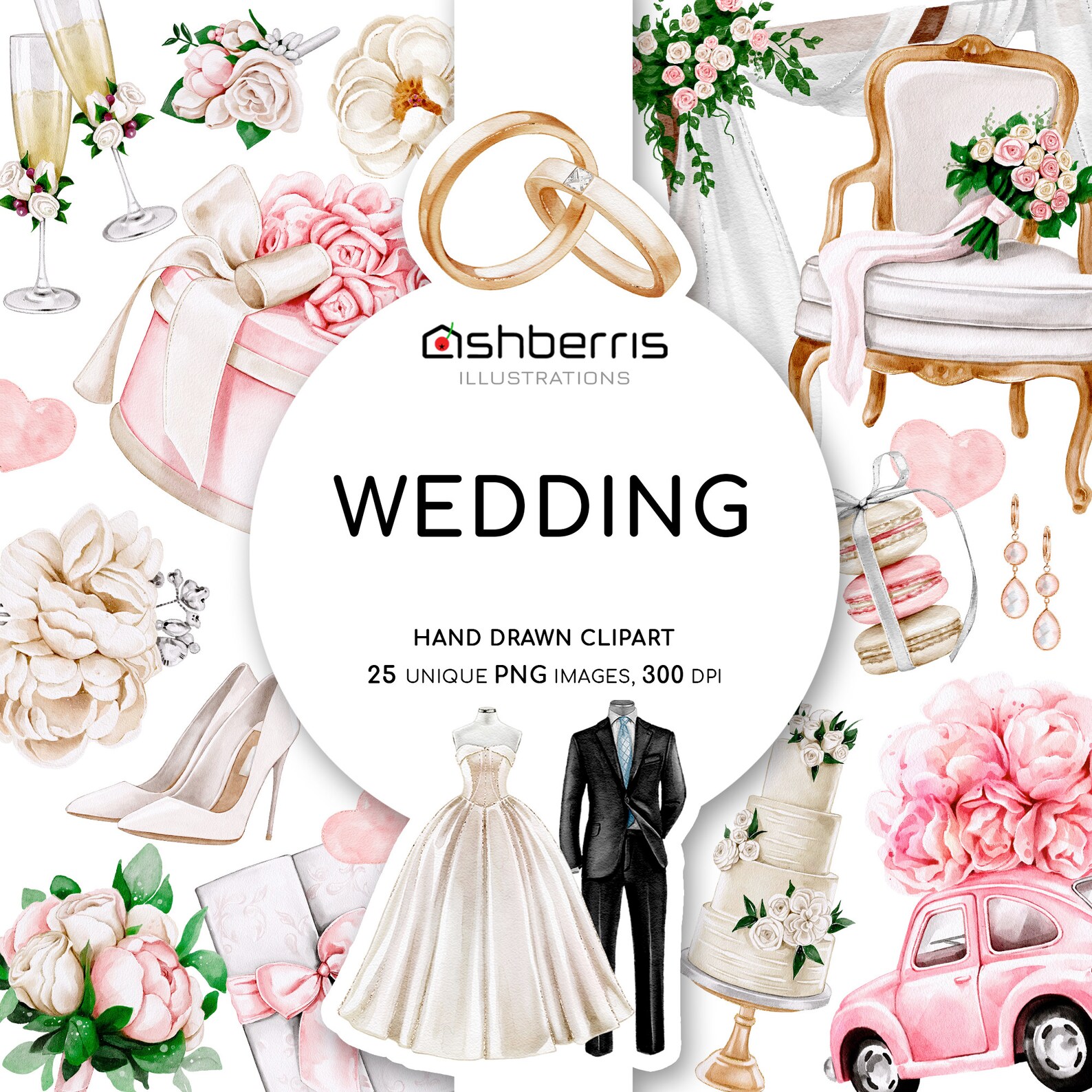 Wedding Clipart Watercolor Art Set Wedding Clip Art - Etsy