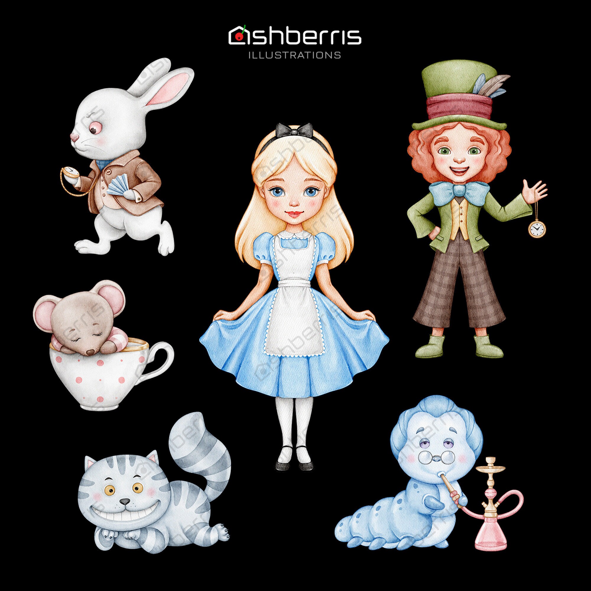 Alice in Wonderland Clipart Elements Watercolor Alice Clip Art - Etsy ...