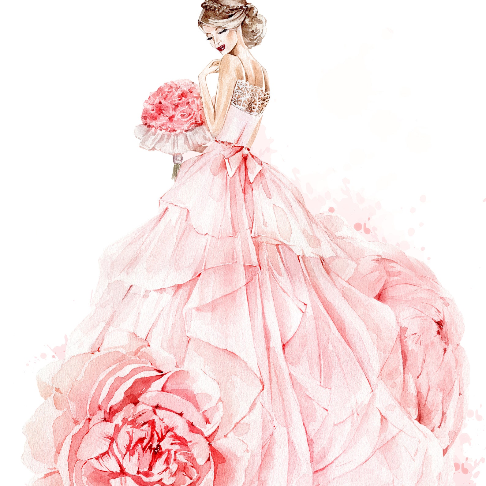 Watercolor Pink Bride Wedding Poster Printable Princess Wall - Etsy