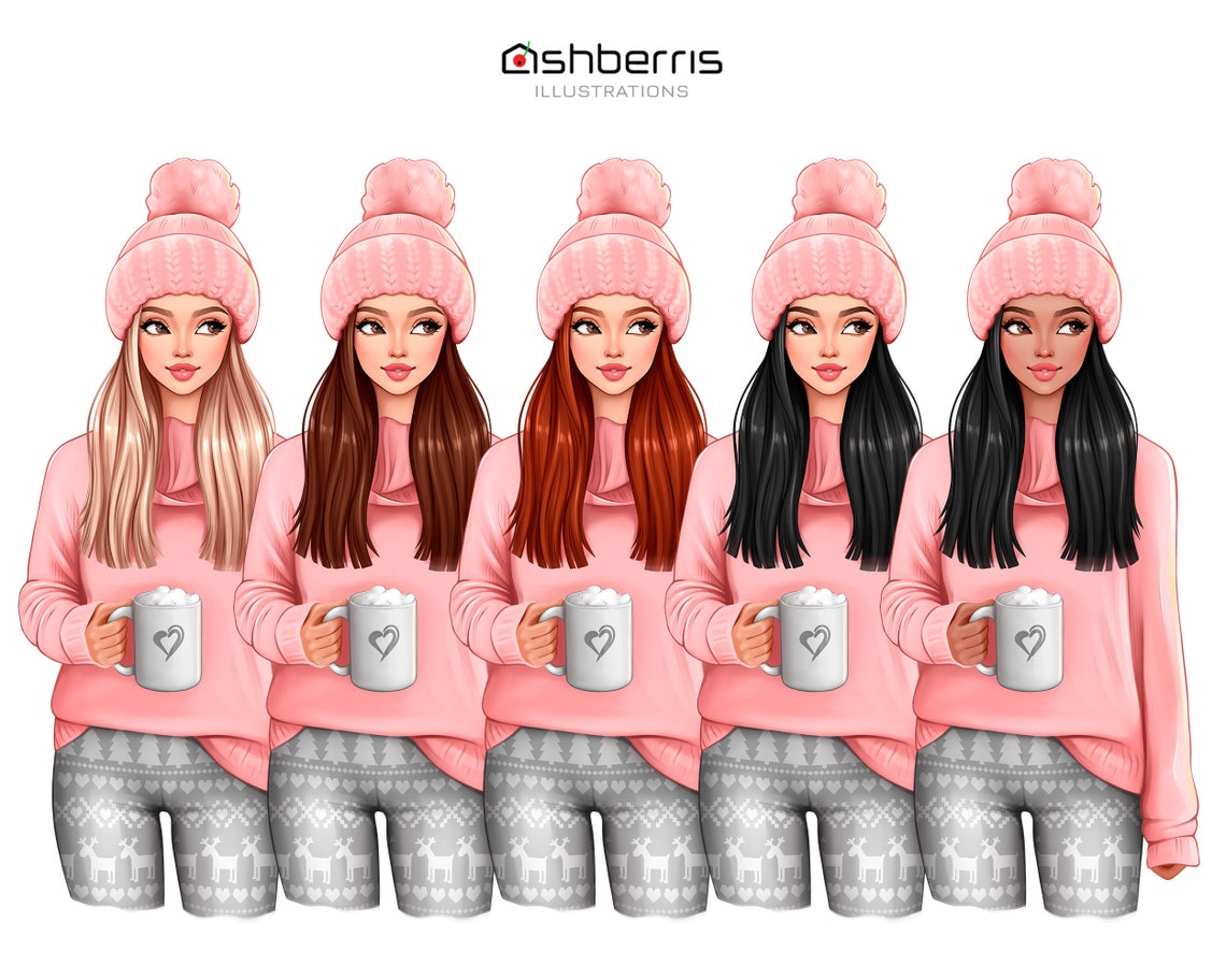 Winter Girls Clipart Elements, Girl With Coffee Clipart, Winter Girl ...