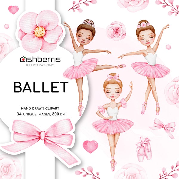 Pink Ballet Girl Watercolor Clipart - Etsy