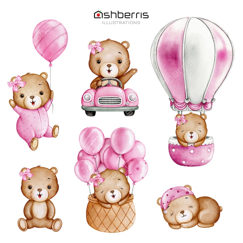 Baby Bear Girl Clipart Watercolor Clipart Elements Baby Girl - Etsy