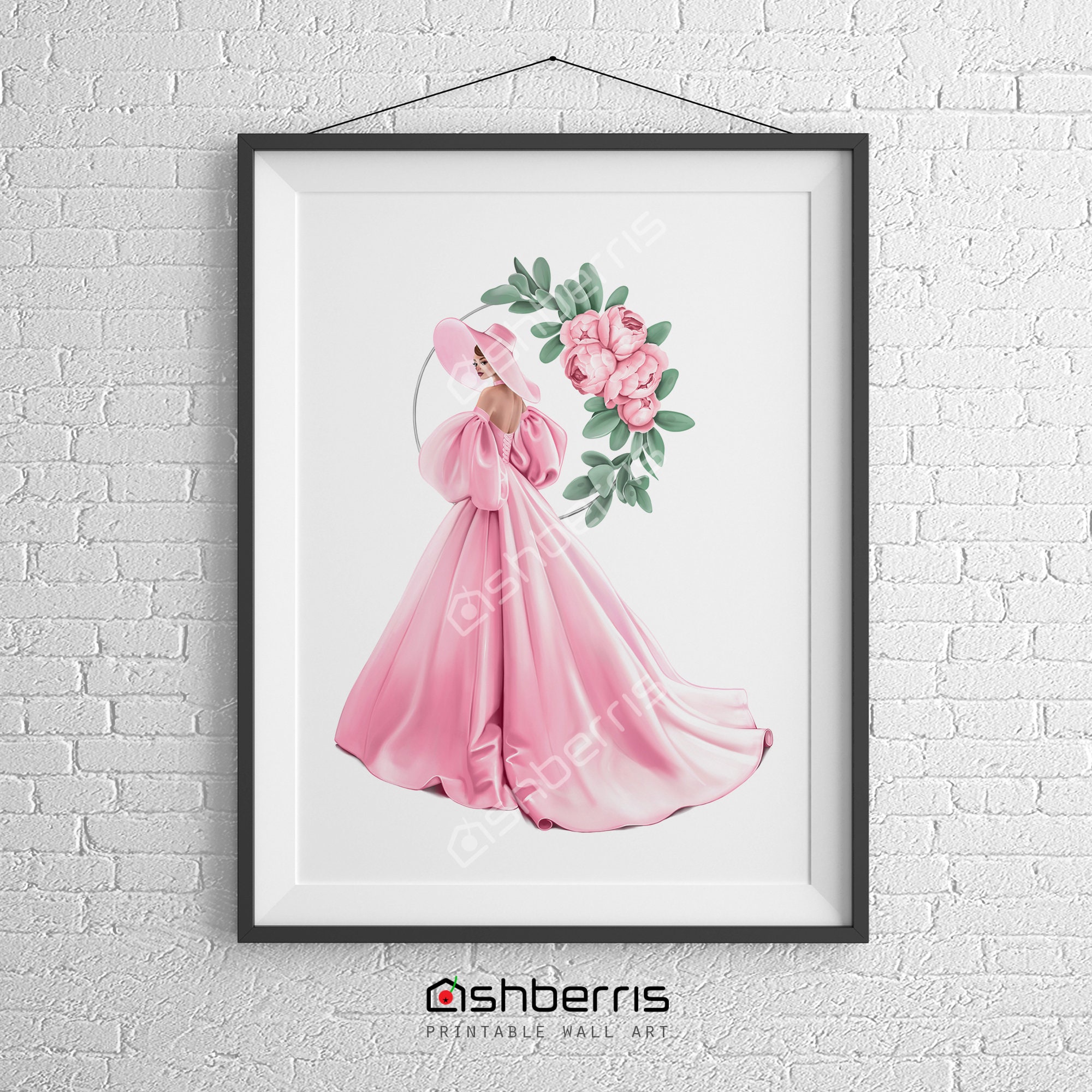 Pink Lady Wall Art With Pink Peony Flower Fashion Woman Fashion Poster ...