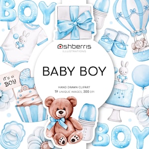 Baby Boy Clipart Watercolor Art Set, Baby Shower Clipart, Newborn ...