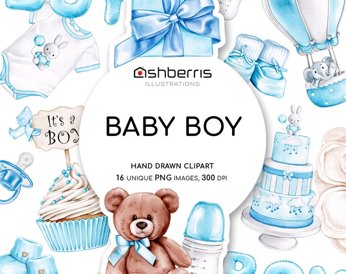 Baby Boy Clipart Watercolor Art Set Baby Shower Clipart - Etsy
