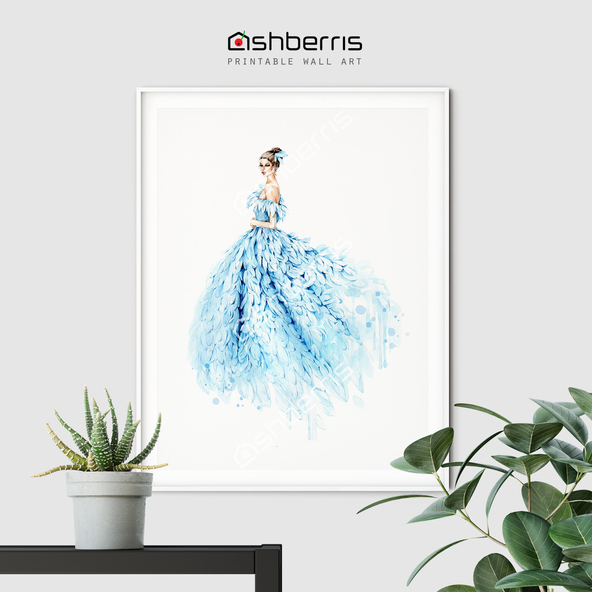 Watercolor Feather Dress Fashion Illustration Wall Art - Etsy