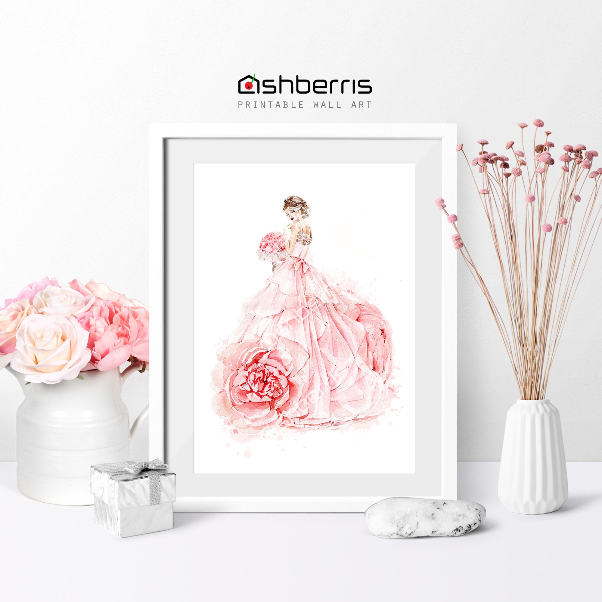 Watercolor Pink Bride Wedding Poster Printable Princess Wall - Etsy