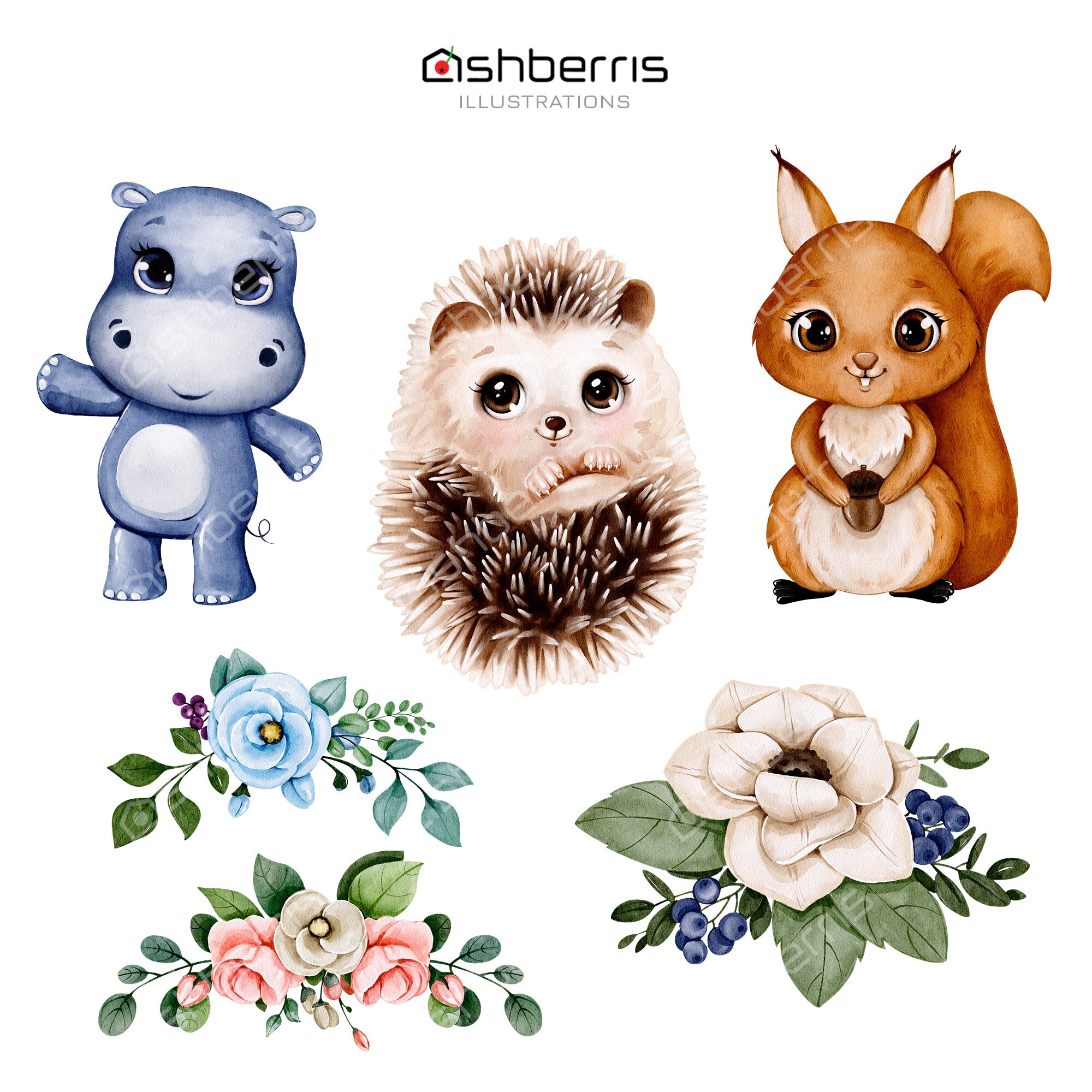 Forest Animals Clipart Elements Cute Animals Clipart Animals - Etsy