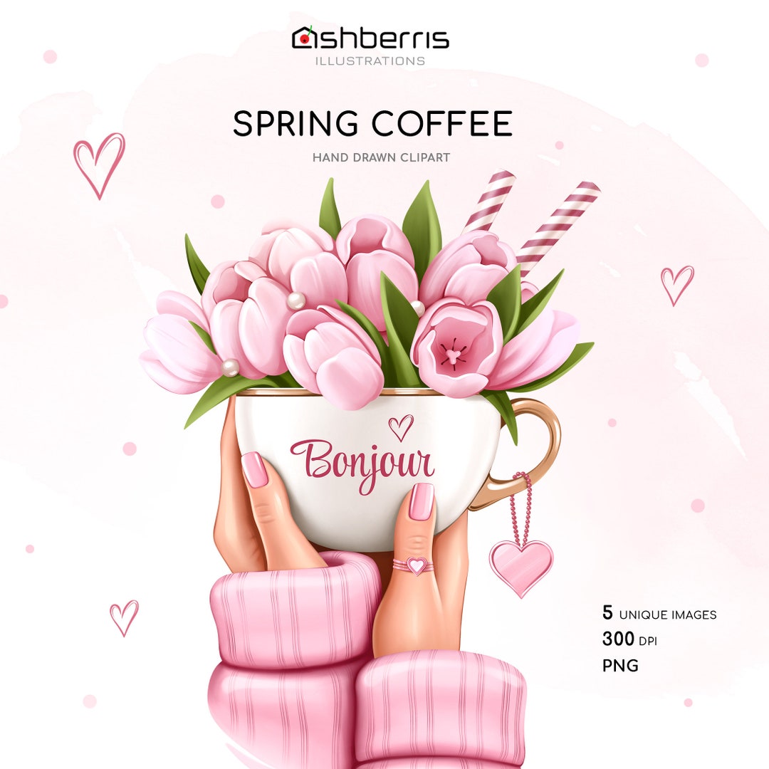 Spring Coffee Cup With Flowers Clipart Png, Fashion Illustration ...