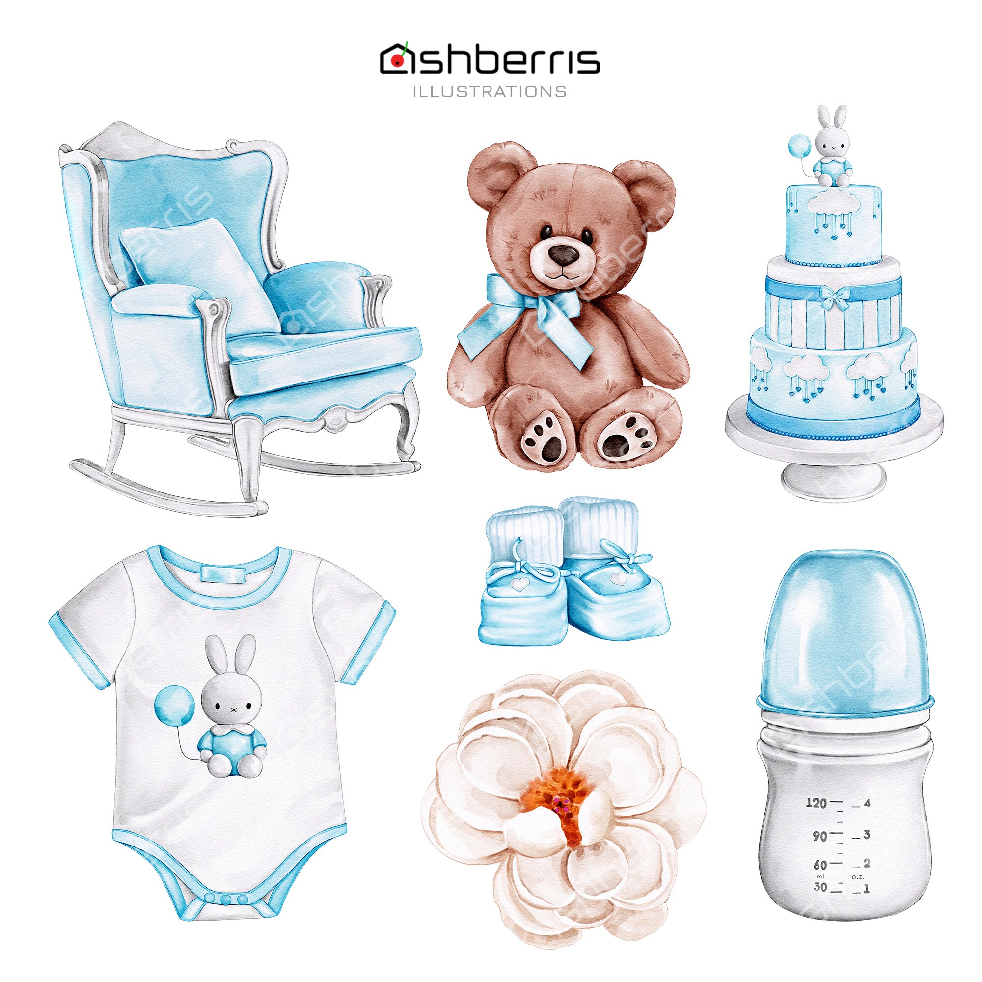 Baby Boy Clipart Watercolor Art Set Baby Shower Clipart - Etsy