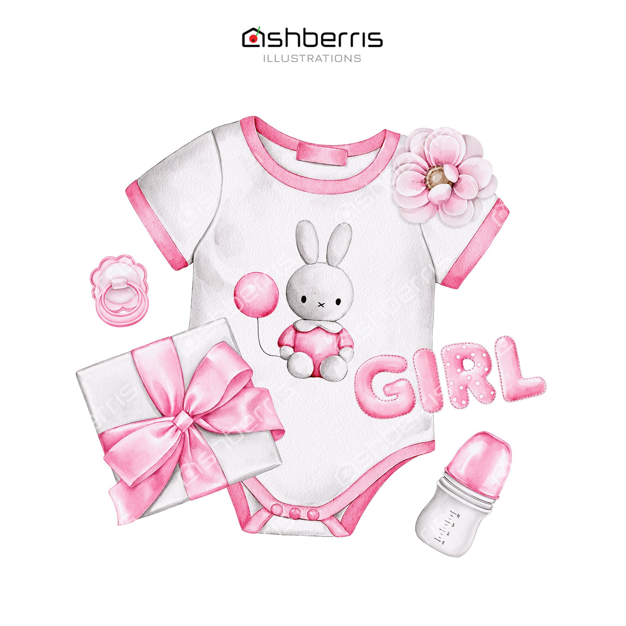 Baby Girl Clipart Elements, Pregnancy Clip Art, Newborn Watercolor ...