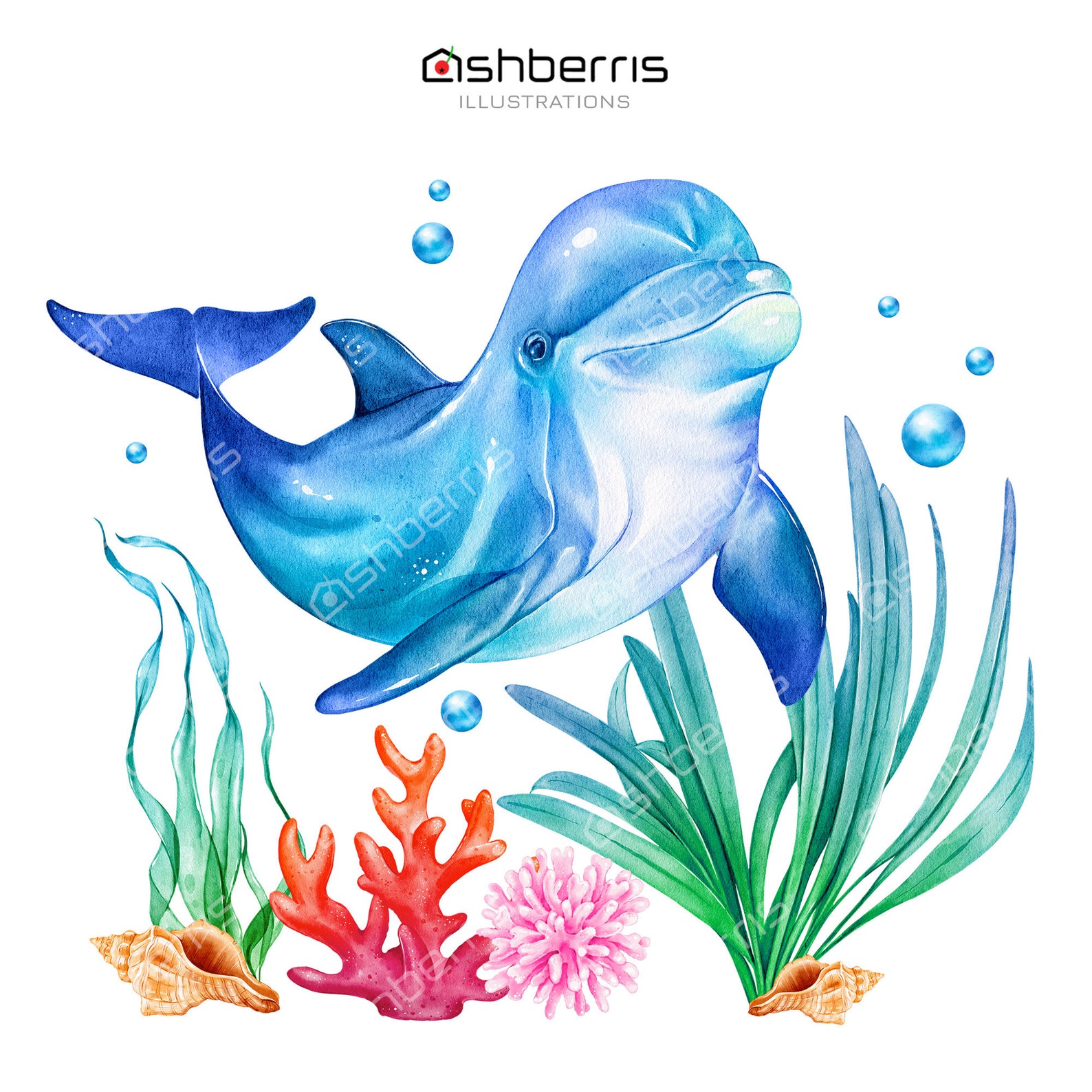 Watercolor Dolphins Clipart, Digital Painting Dolphin PNG, Sea Animals ...