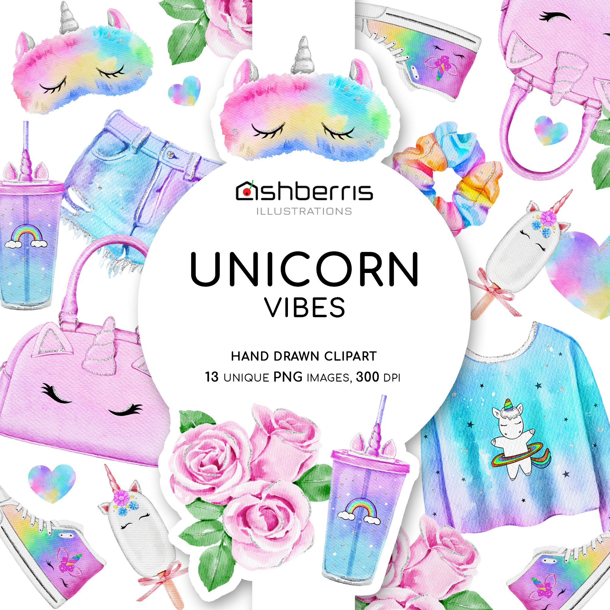Digital Watercolor Unicorn Clipart Unicorn Png Clipart - Etsy