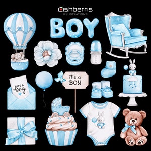 Baby Boy Clipart Watercolor Art Set, Baby Shower Clipart, Newborn ...