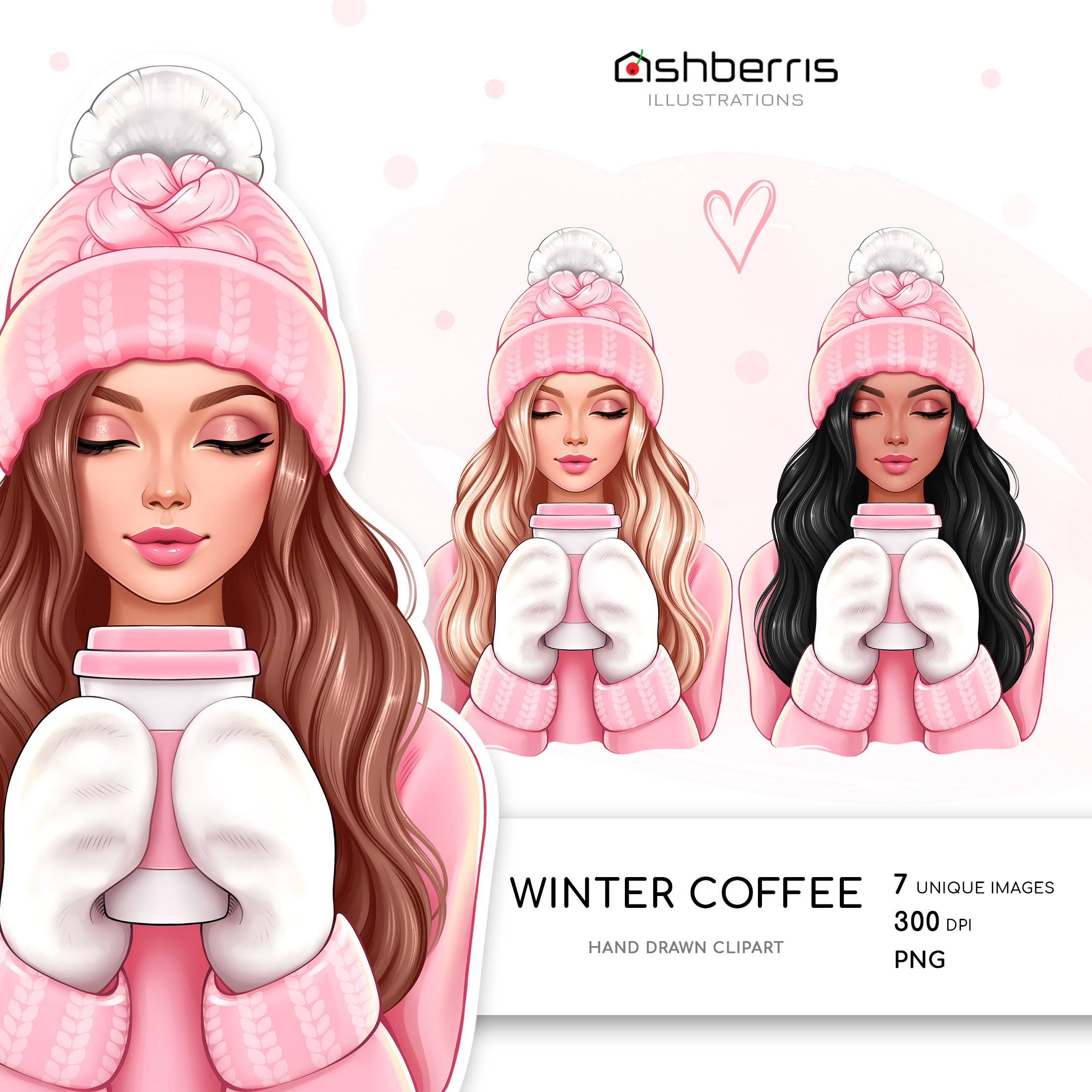 Winter Girls Clipart Elements, Girl With Coffee Clipart, Winter Girl ...