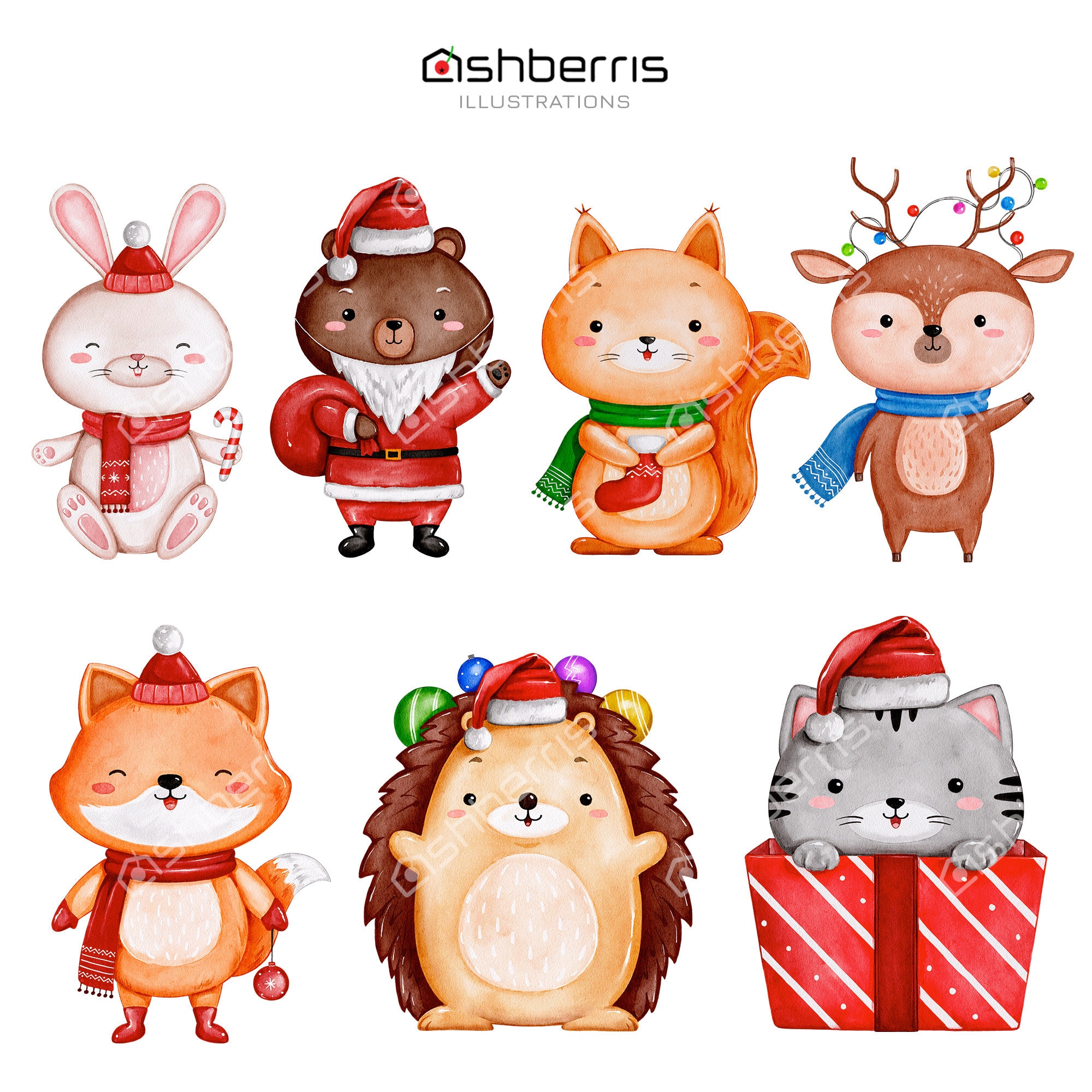 Christmas Animals Clipart Baby Animals Clipart Forest - Etsy