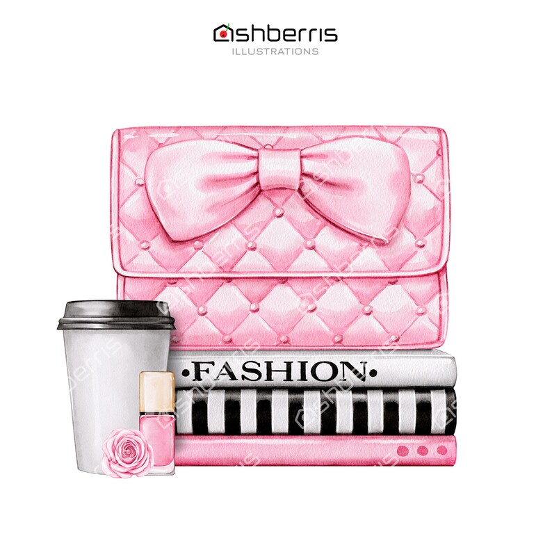 Pink Watercolor Fashion Clipart, Modern Fashion Clip Art, Pink Flowers ...