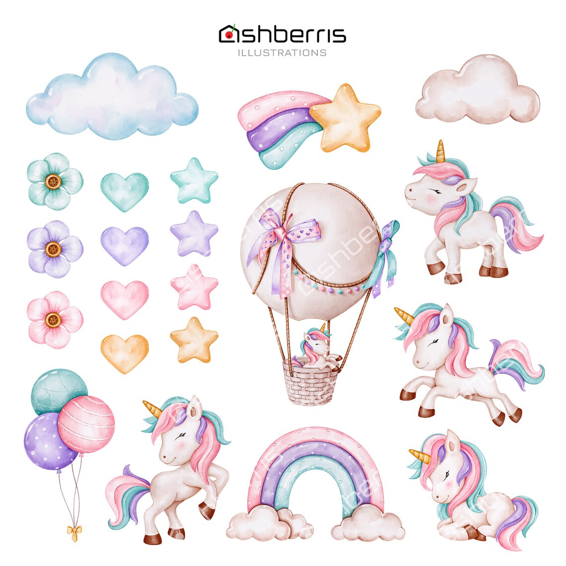 Unicorn Watercolor Clipart Unicorn Clip Art Unicorn Clipart - Etsy