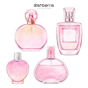 Watercolor Peony Clipart Elements, Fashion Clip Art Set, Floral Perfume ...