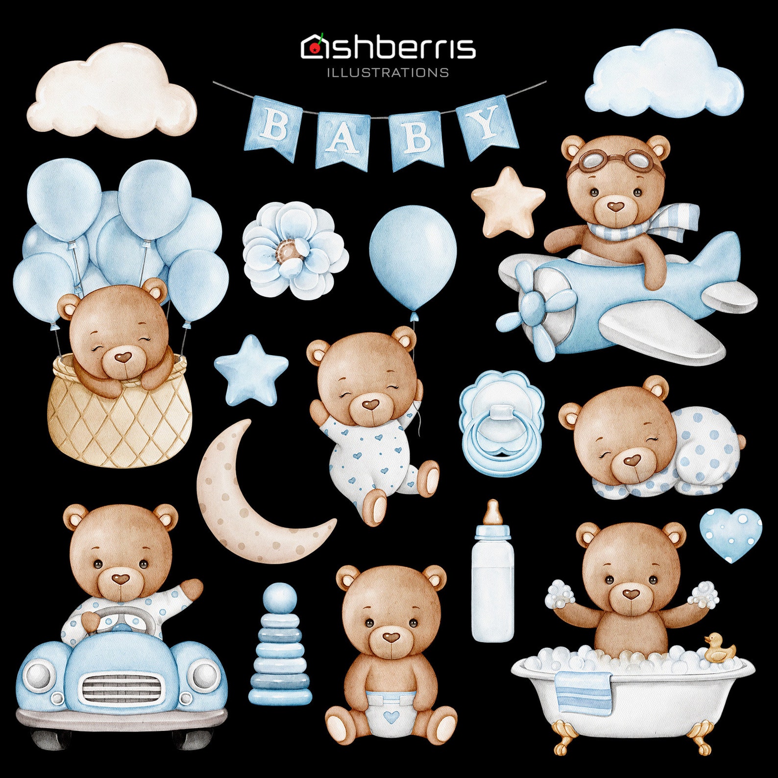 Baby Bear Boy Clipart, Teddy Bear Clip Art, Baby Clipart Element ...