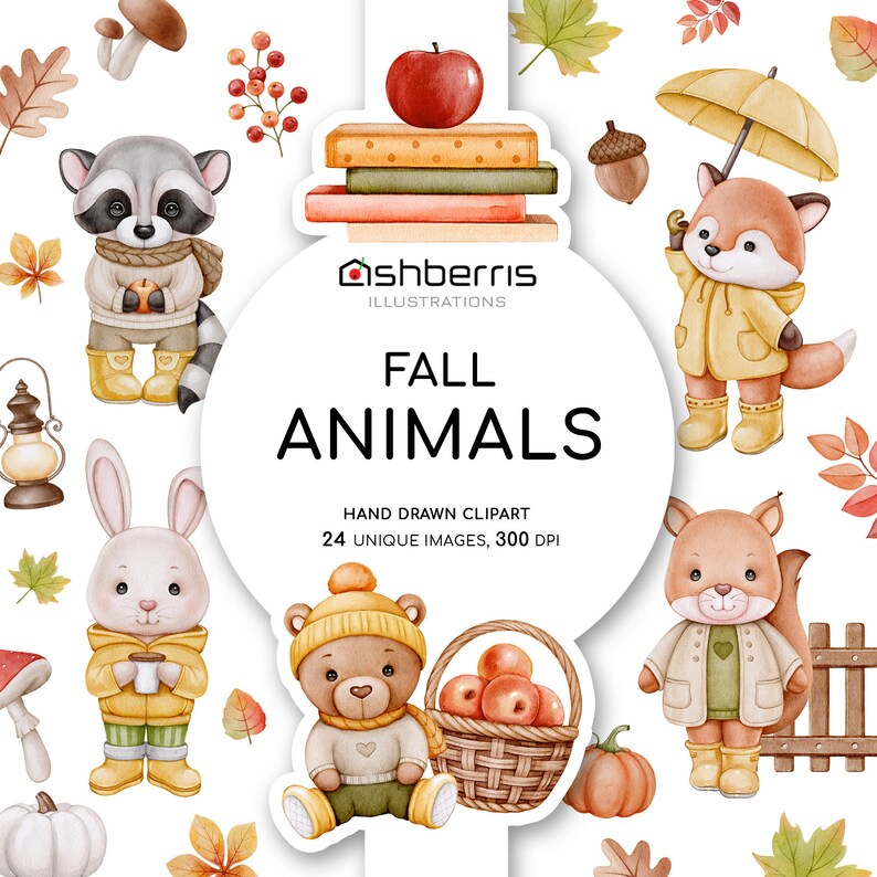 Autumn Animals Clipart, Baby Animals Png, Fall Animal Clip Art Cute ...