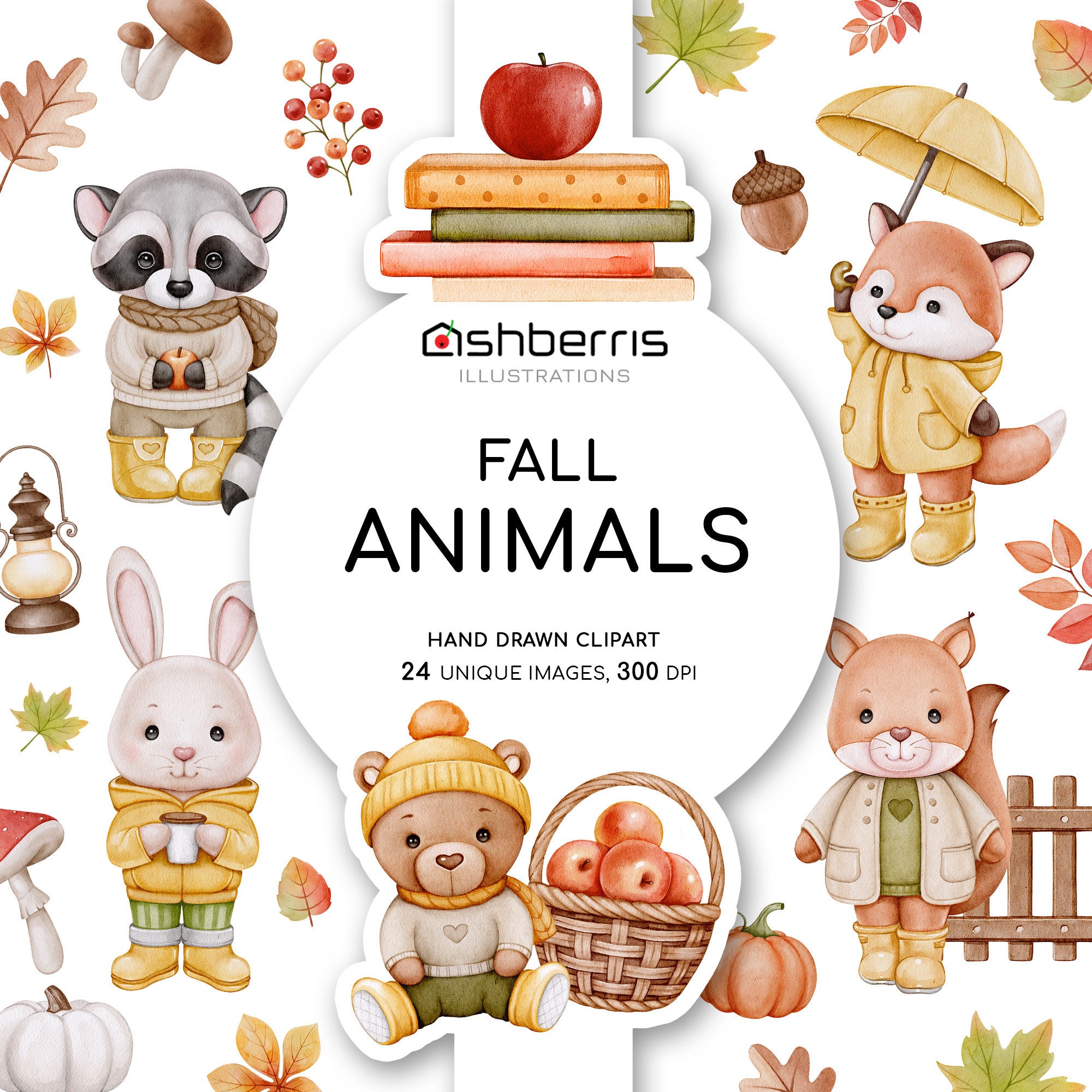 Autumn Animals Clipart, Baby Animals Png, Fall Animal Clip Art Cute ...