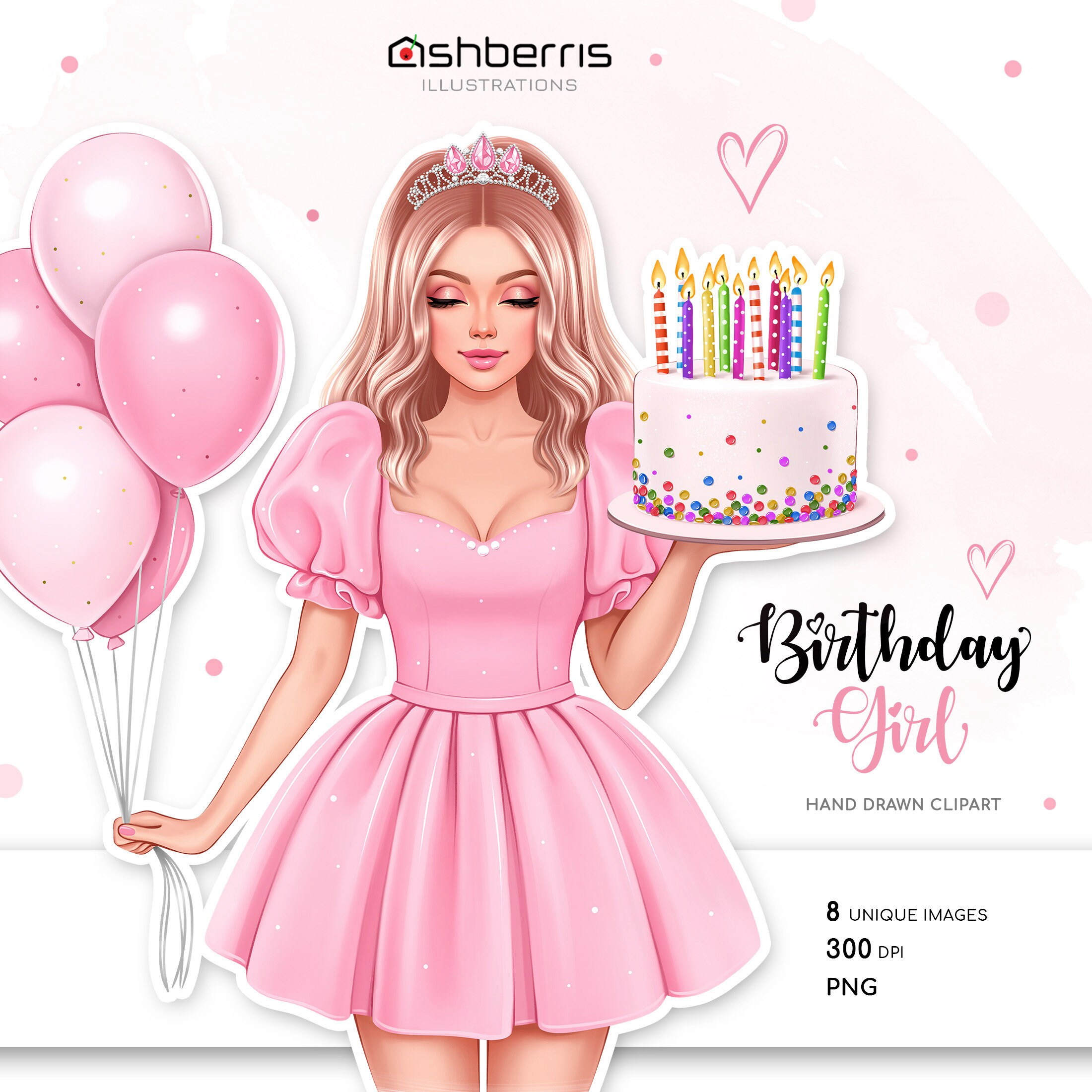 Birthday Girl Clipart, Fashion Illustration Clip Art, Fashion Girl ...