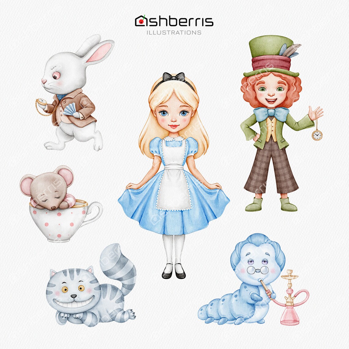 Alice in Wonderland Clipart Elements Watercolor Alice Clip Art - Etsy ...