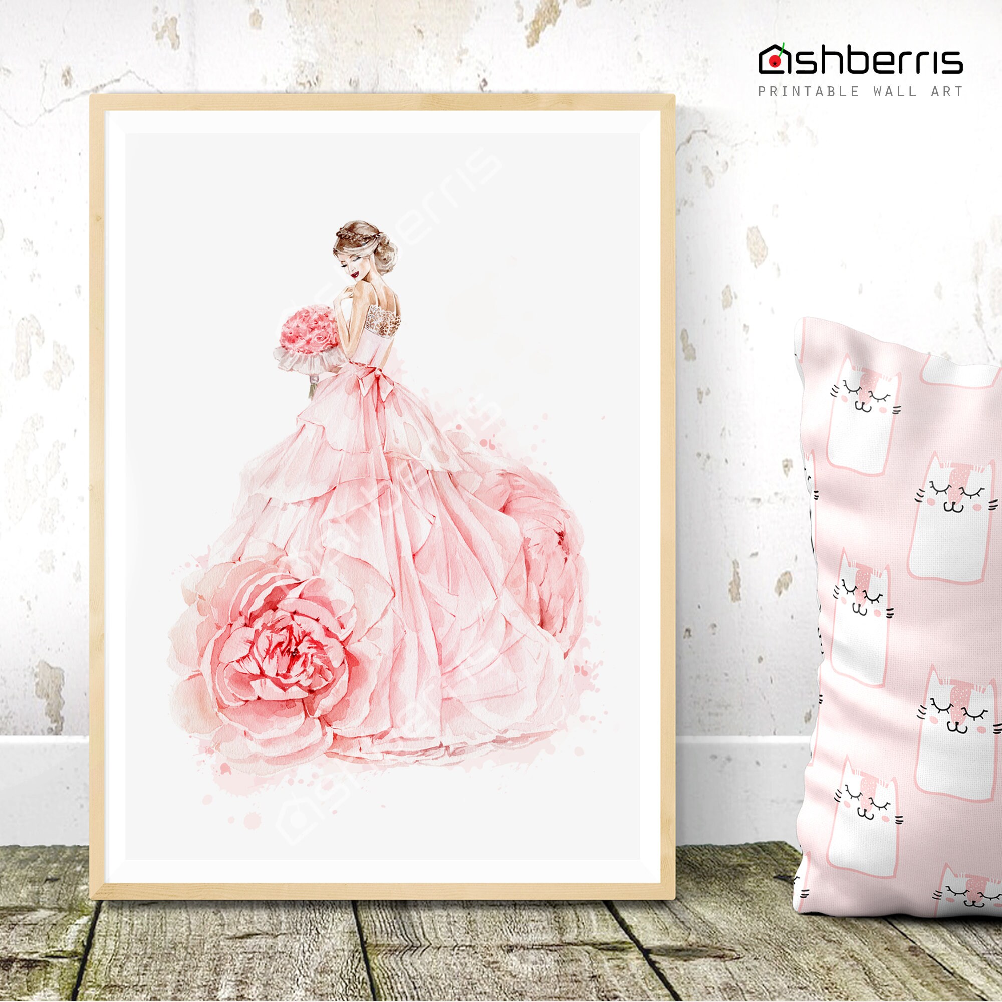 Watercolor Pink Bride Wedding Poster Printable Princess Wall - Etsy