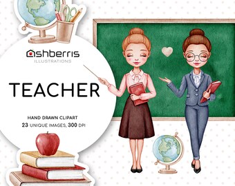 Watercolor School Clipart Back to School Png Teacher - Etsy Canada
