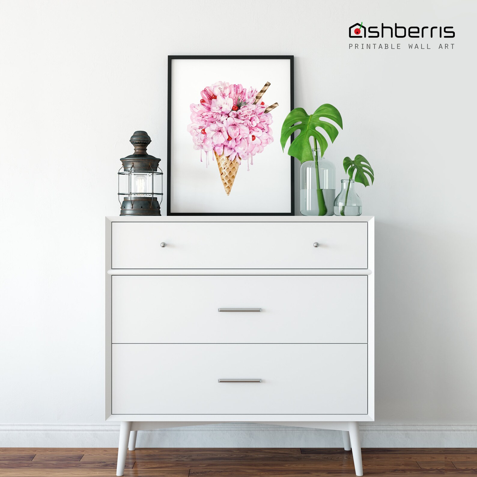 Sakura Print Sakura Wall Art Printable Floral Ice Cream Waffle - Etsy