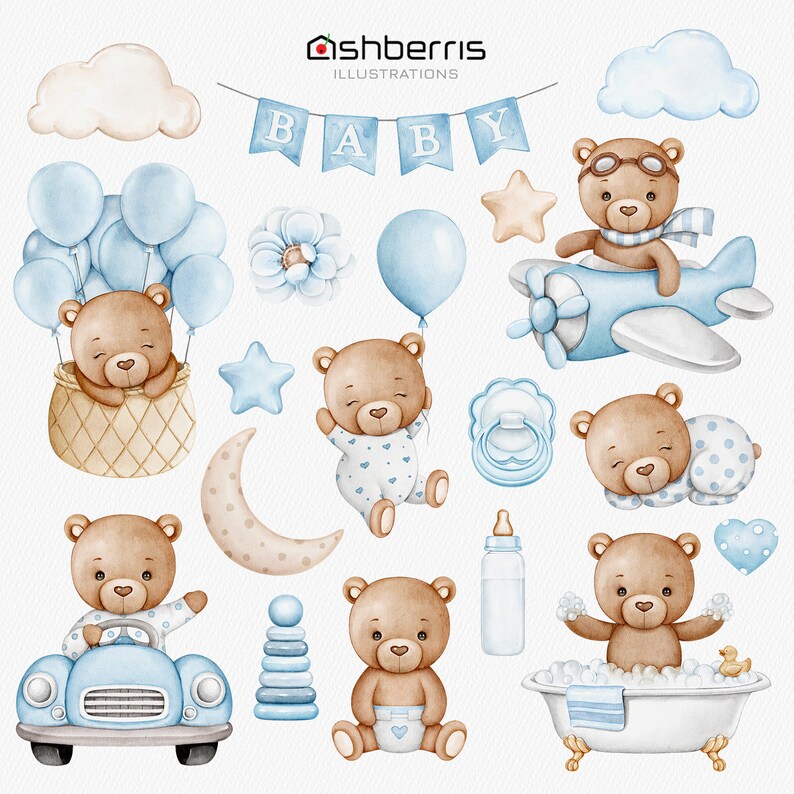 Baby Bear Boy Clipart, Teddy Bear Clip Art, Baby Clipart Element ...