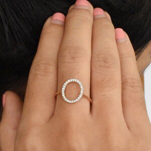 Open Circle Diamond Ring Semi oval Set in 10k 14k 18k Solid Gold ...
