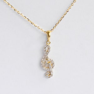 10k 14k 18k Gold Diamond Music Note Necklace / Gold Treble | Etsy