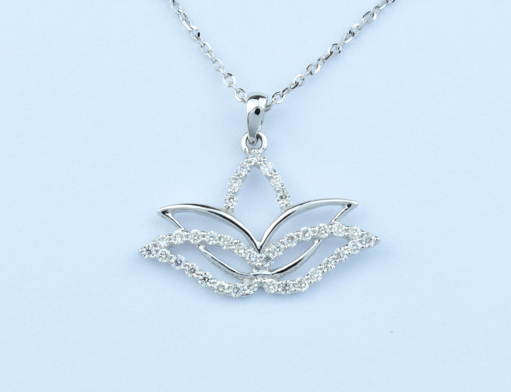 10k 14k 18k Lotus Necklace / Diamond Lotus Necklace in Solid | Etsy