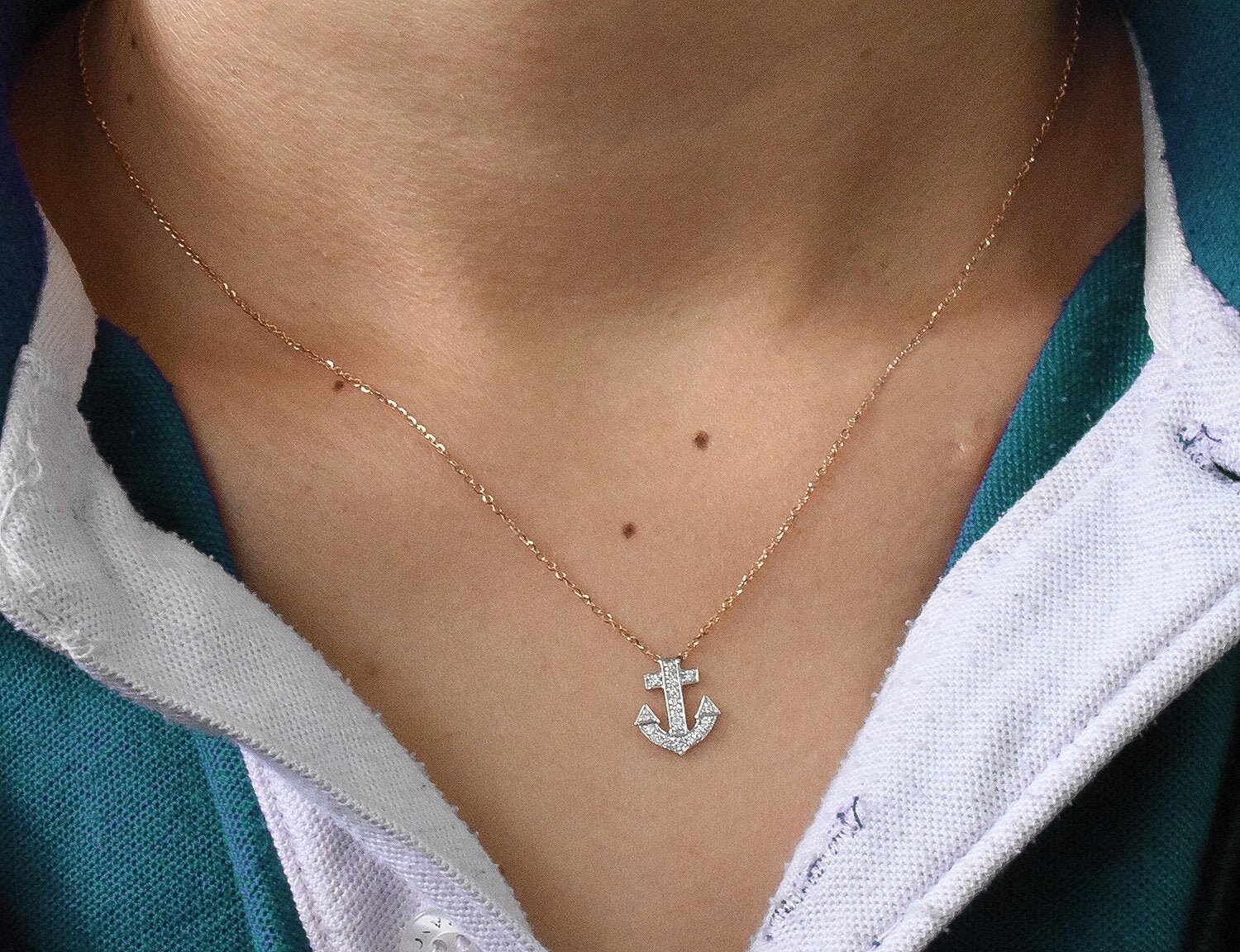 Diamond Anchor Pendant Necklace / 10k 14k 18k Gold Necklace / - Etsy
