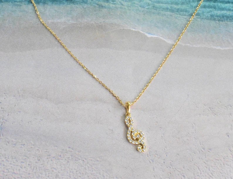 10k 14k 18k Gold Diamond Music Note Necklace / Gold Treble - Etsy