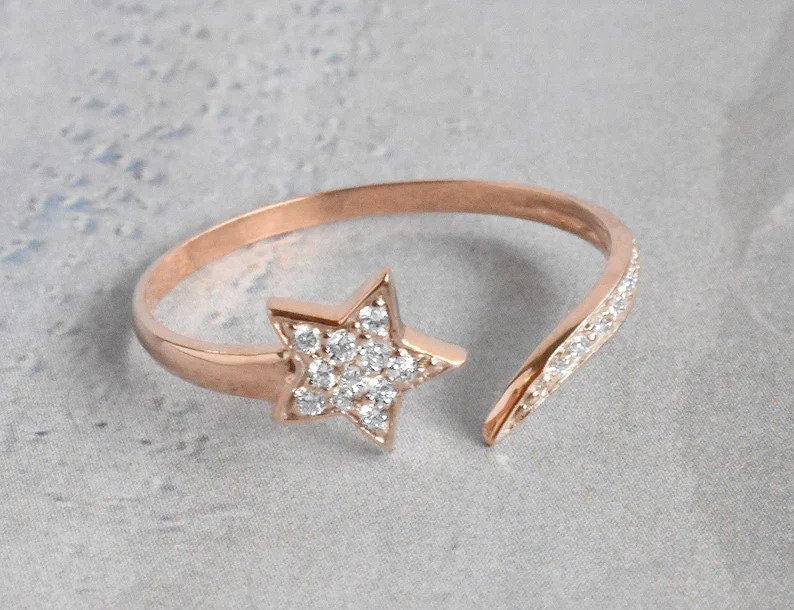 Open Diamond Star Ring / 18k 14k 10k Solid Gold Ring / Open | Etsy