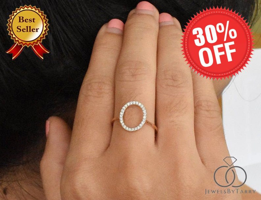 Open Circle Diamond Ring Semi oval Set in 10k 14k 18k Solid - Etsy