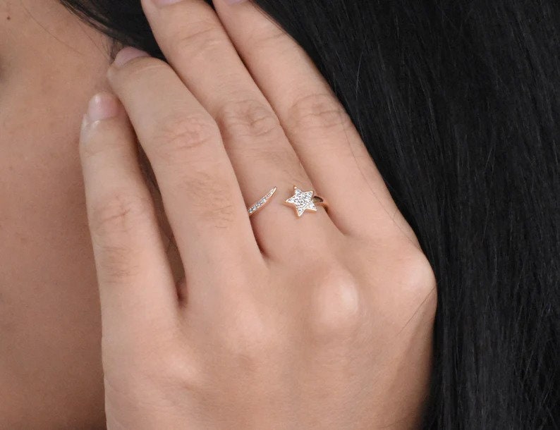 Open Diamond Star Ring / 18k 14k 10k Solid Gold Ring / Open | Etsy