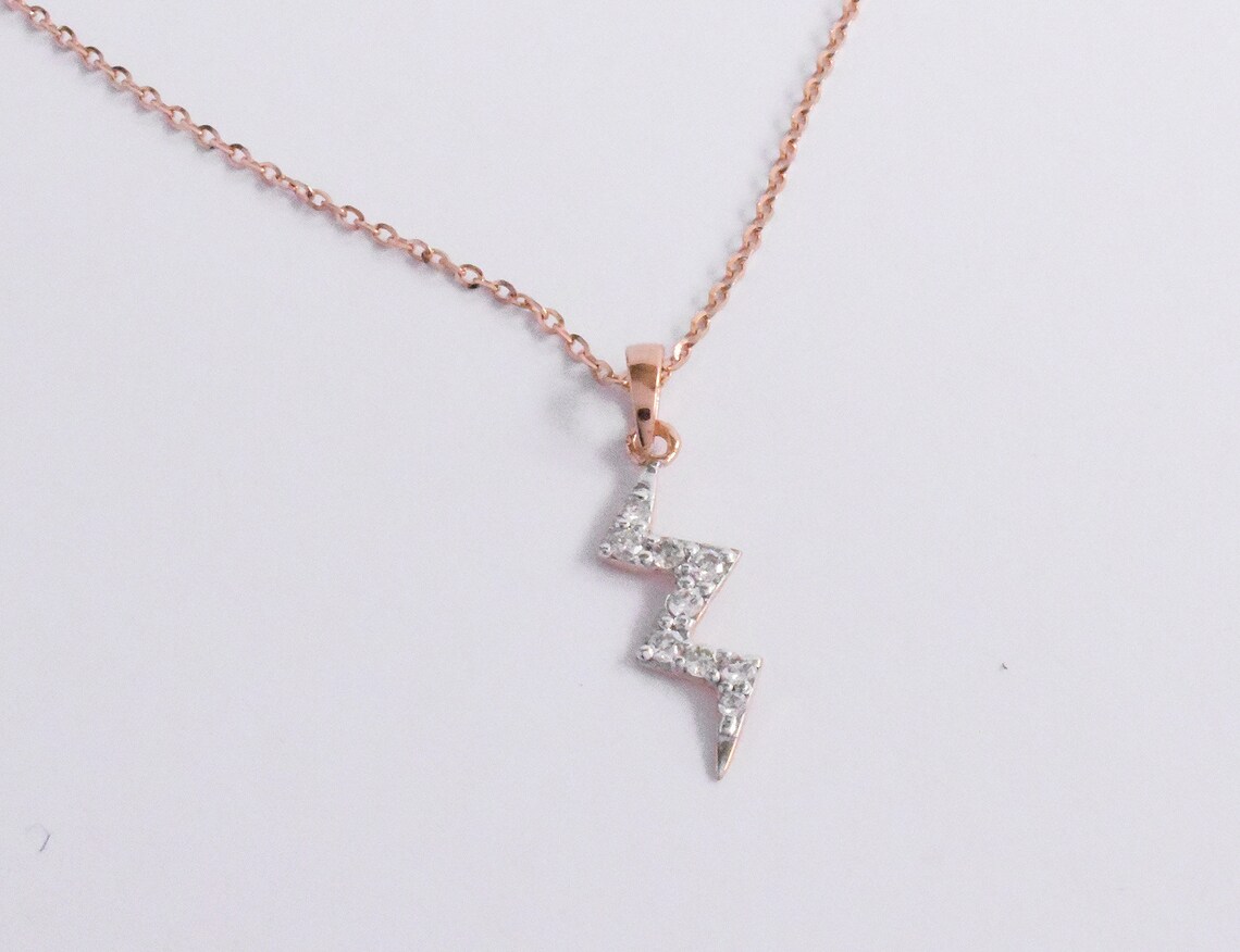 Diamond Thunderbolt Necklace / Diamond Bolt / 10k 14k 18k Gold - Etsy