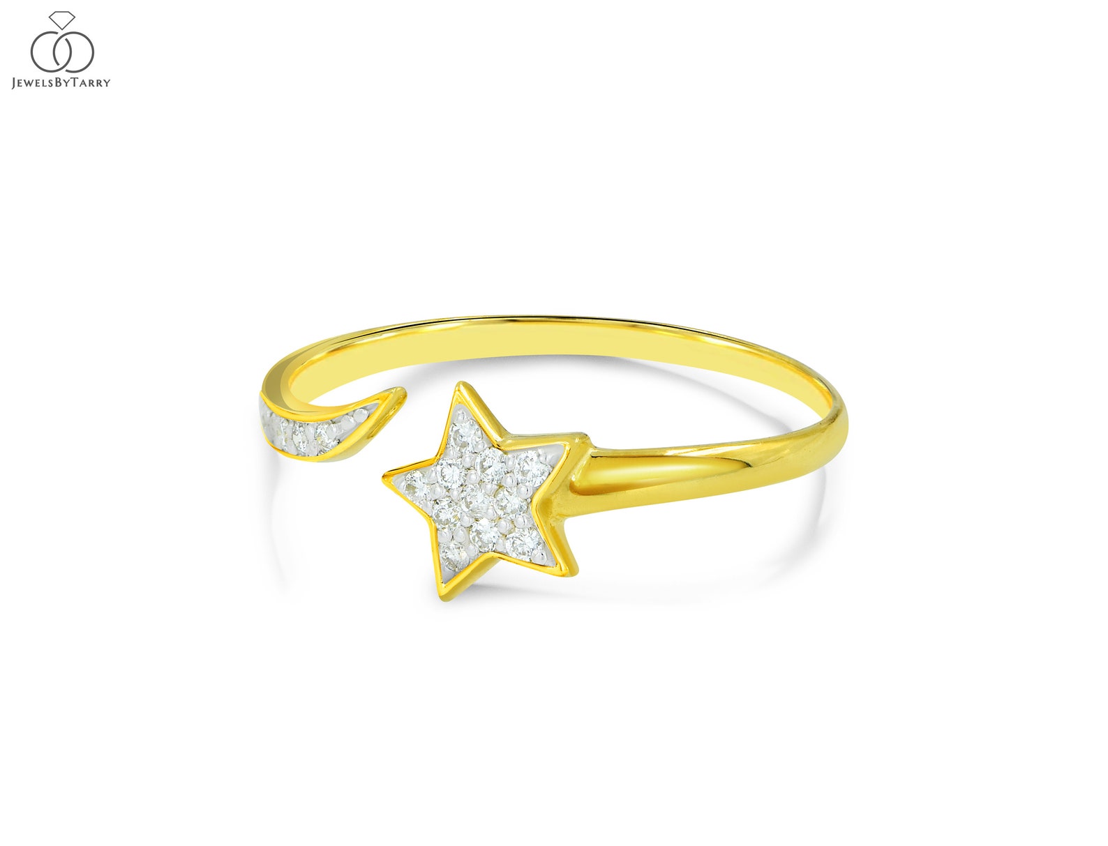 Open Diamond Star Ring / 18k 14k 10k Solid Gold Ring / Open - Etsy