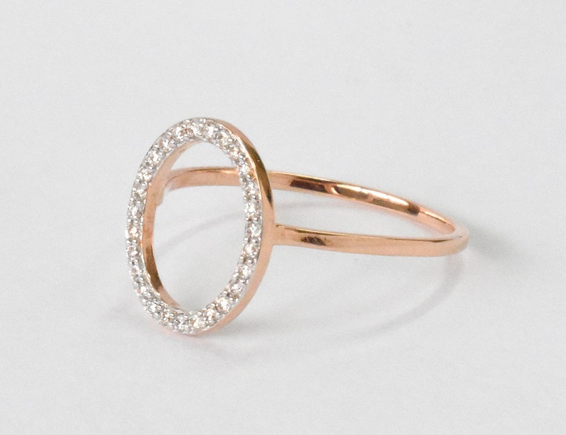 Open Circle Diamond Ring Semi oval Set in 10k 14k 18k Solid - Etsy