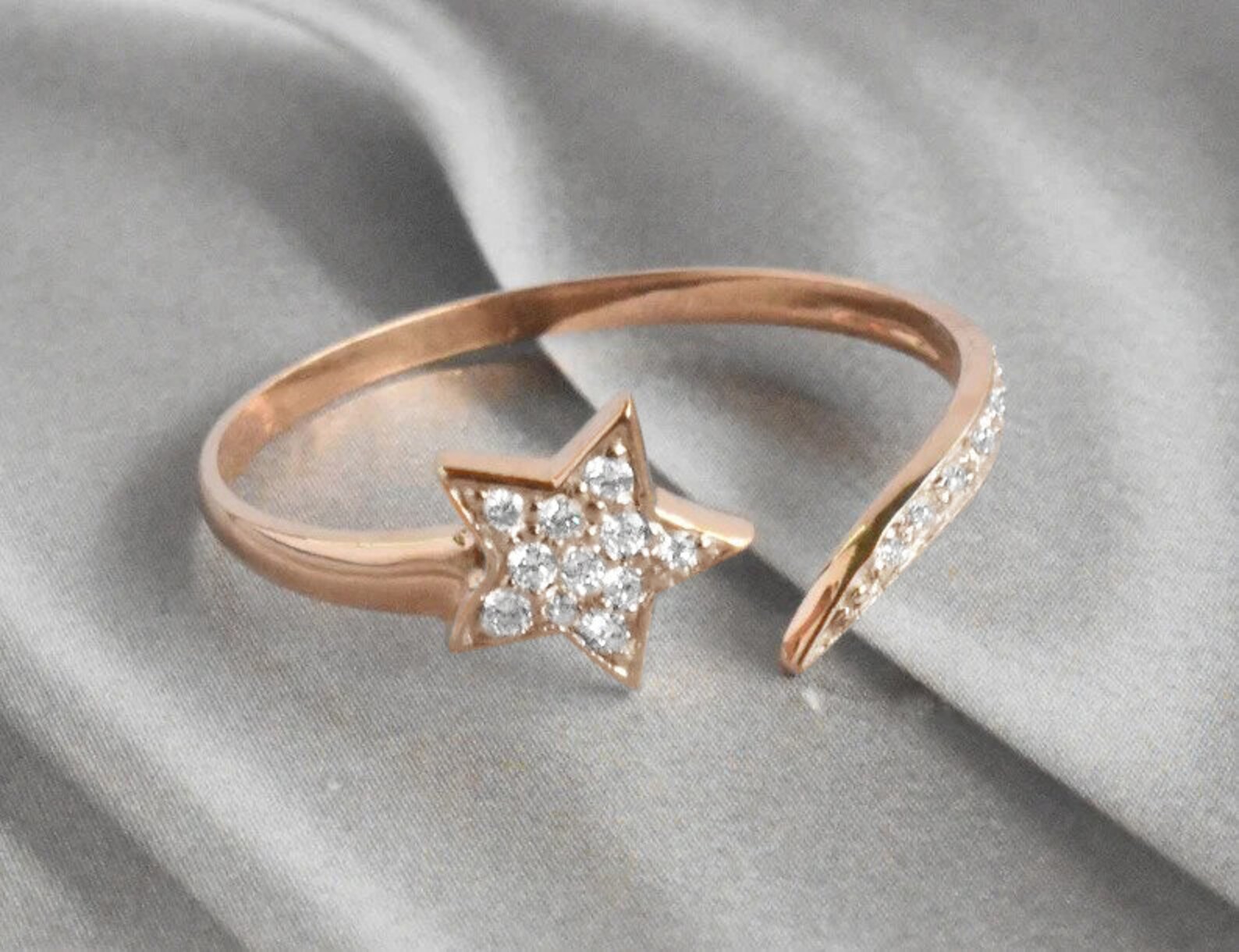 Open Diamond Star Ring / 18k 14k 10k Solid Gold Ring / Open | Etsy