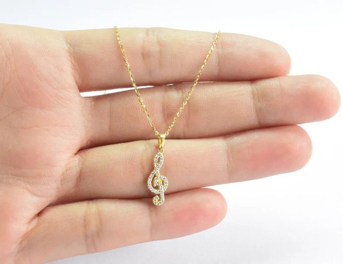 10k 14k 18k Gold Diamond Music Note Necklace / Gold Treble - Etsy