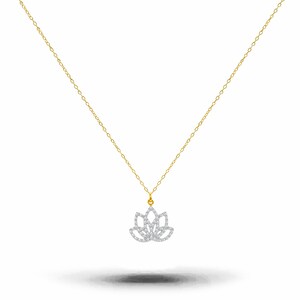 10k 14k 18k Gold Diamond Lotus Necklace / Diamond Lotus Floral Necklace ...