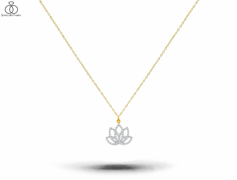 10k 14k 18k Gold Diamond Lotus Necklace / Diamond Lotus Floral - Etsy